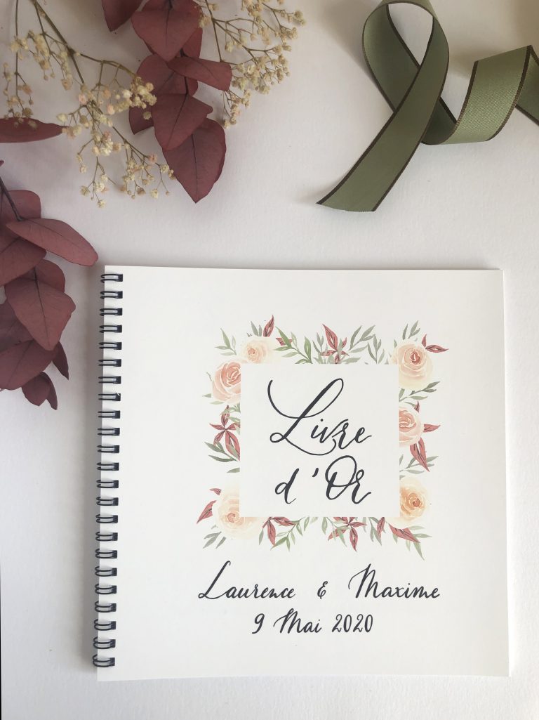 Livre d'or personnalisable, aquarelle de roses et calligraphie pour ...