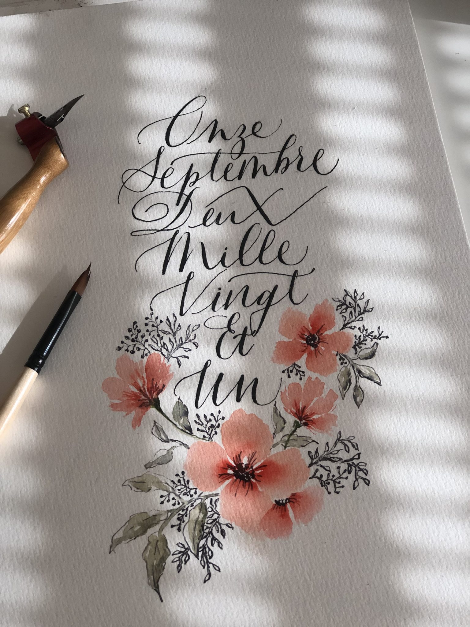 Aquarelle originale composition fleurs et calligraphie moderne pour ...